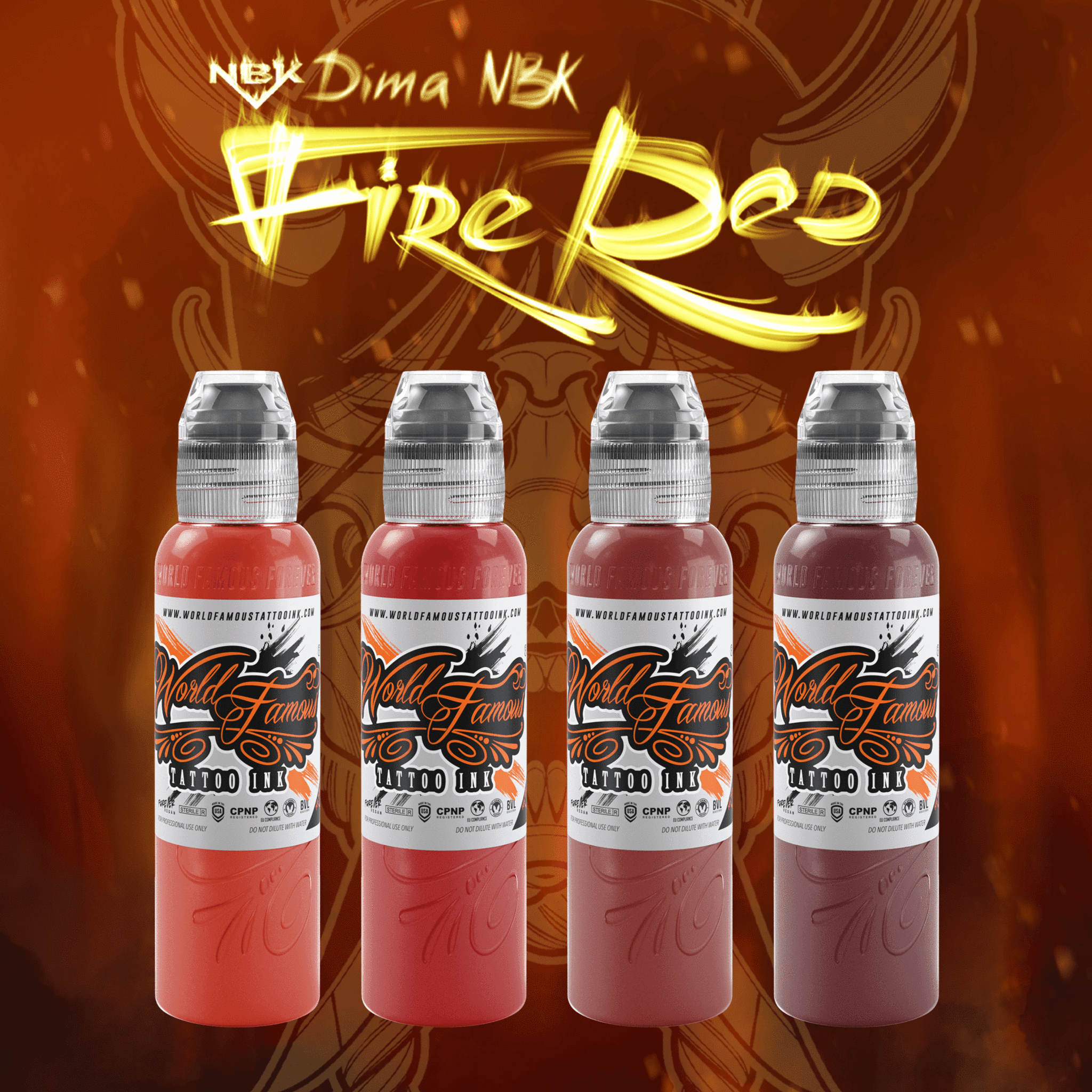 World Famous 4 Color Dima NBK Fire Red Set Tattoo Ink – Maple Tattoo Supply
